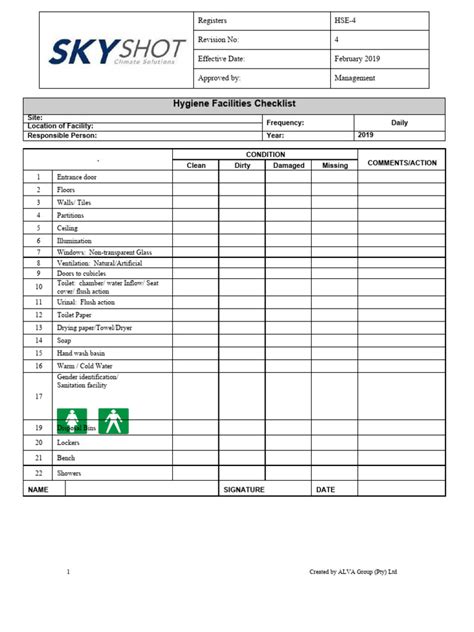 Ablutions Facilities Checklist Daily Pdf
