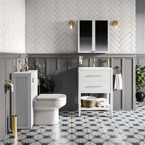 Montrose 610mm White Vanity Unit With Brushed Brass Handles And Slatted