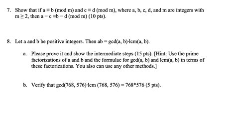 Solved 7 Show That If A B Mod M And C D Mod M Where Chegg Com