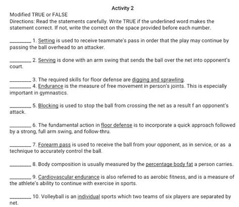 Activity 2 Modified TRUE Or FALSE Directions StudyX