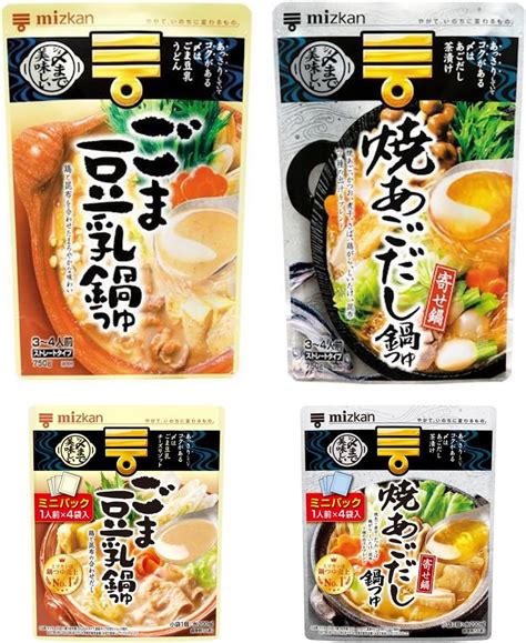 Amazon ミツカン 〆まで美味しい鍋つゆ 人気の味種ごま豆乳・焼あごだし 2種セット ストレート750g And 濃縮タイプ1人前×4