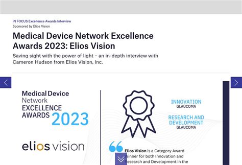 Medical Device Network Excellence Awards 2023 Elios Vision Medical