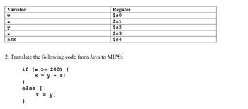 Answered Variable W X Y Z Arr Translate The Following Code From