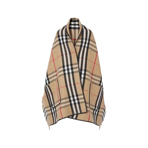 W 버버리 이그재저레이트 체크 울 캐시미어 케이프 아카이브 베이지 Burberry Kream