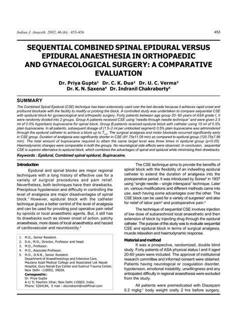 Pdf Sequential Combined Spinal Epidural Versus Epidural Anaesthesia In Orthopaedic And