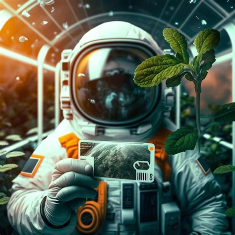 Premium Photo A Man In An Astronaut Suit Holding A Plant Generative Ai