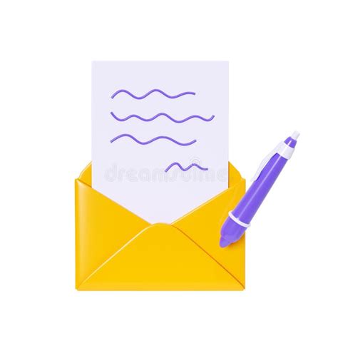 Letter 3d Render Open Yellow Envelope With Signed Paper Card And Pen