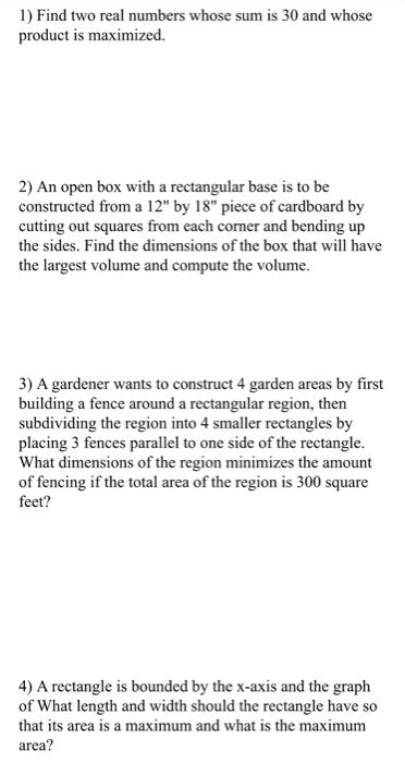 solved 1 find two real numbers whose sum is 30 and whose