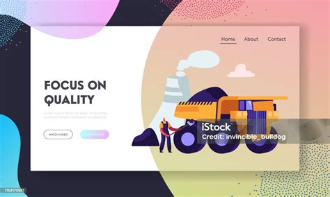 광부는 트럭에 석탄을 로드 채 석 장 수송 기술 추출 산업 석탄 광산 장비 운송 공예 웹사이트 방문 페이지 웹 페이지 만화 평면 벡터 일러스트 레이 션 배너 개념에 대한