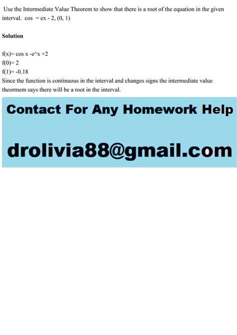 Use The Intermediate Value Theorem To Show That There Is A Root Of Thpdf