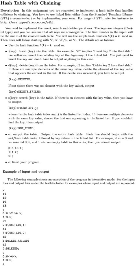 Hash Table With Chaining Description In This