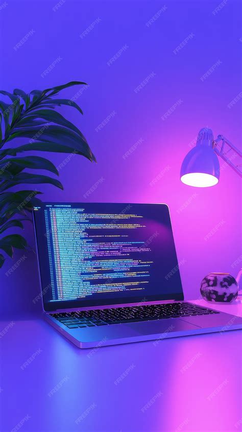 Laptop With Coding Screen Displaying Lines Of Code On A Modern Desk Soft Task Lighting Premium