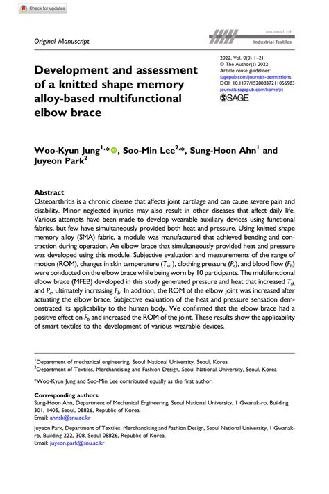 Pdf Development And Assessment Of A Knitted Shape Memory Alloy Based Multifunctional Elbow Brace