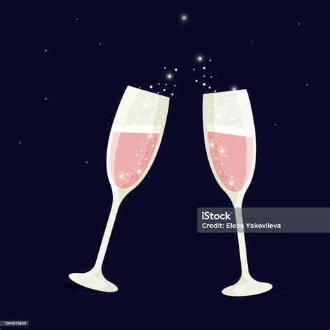 어두운 배경에 분홍색샴페인 안경 파티 크리스마스 생일 파티 축배에 대한 스톡 벡터 아트 및 기타 이미지 축배 샴페인 와인 크리스마스 Istock