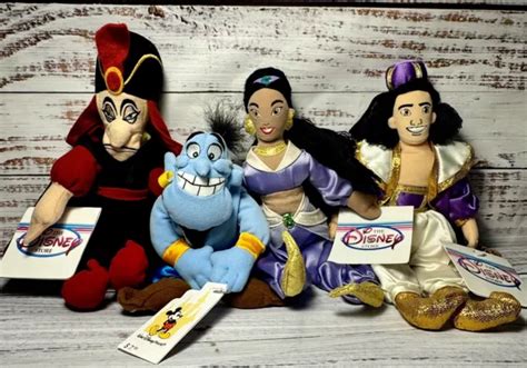 Disney Store Aladdin Set Stuffed Plush Bean Bag Jafar Genie Jasmine