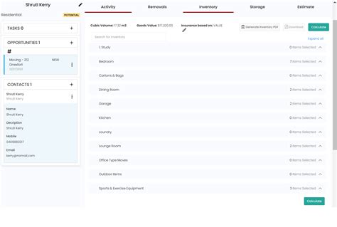 Inventory Calculator Onexfort Removalist Software Australia