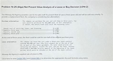 solved problem 14 25 algo ﻿net present value analysis of a