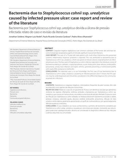 Pdf Bacteremia Due To Staphylococcus Cohnii Ssp Urealyticus Caused