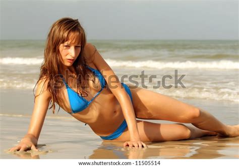 Woman Blue Bikini Lying On Tropical Stock Photo Shutterstock