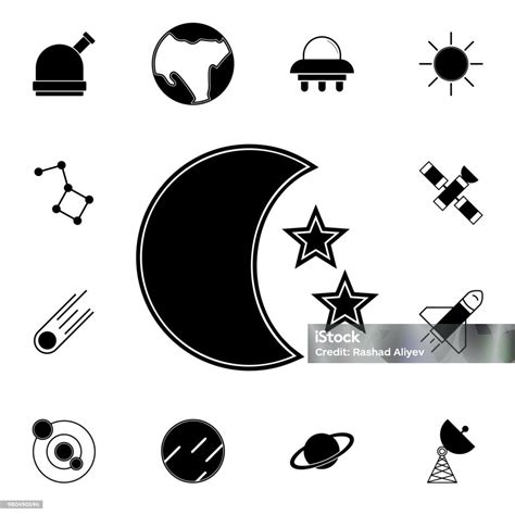 星星和月亮的圖示詳細的空間圖示集優質的平面設計標誌網站的集合圖示之一 網頁設計 移動應用程式向量圖形及更多space And
