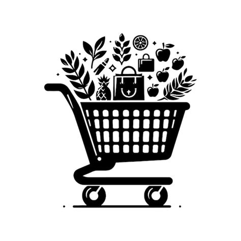 Ilustração Vetorial Da Silhueta Do Carrinho De Compras Vetor Premium