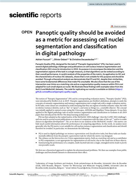 pdf panoptic quality should be avoided as a metric for assessing cell