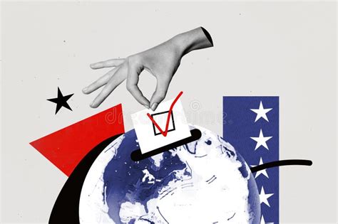 Creative Photo Collage Human 3d Hand Cutout Fragment Take Checkbox Tick Voted Election