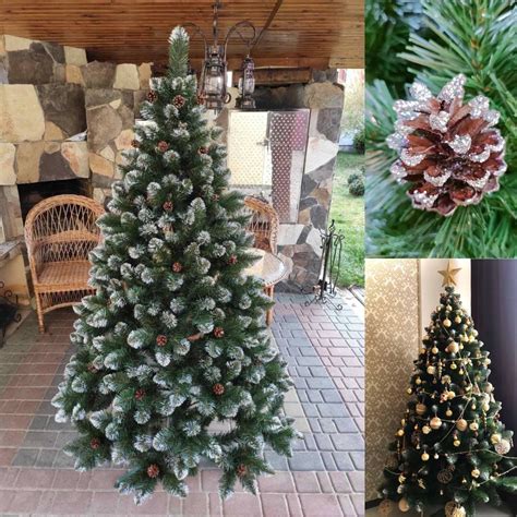 ᐉ Штучна ялинка Елітна новорічна з шишками 1 5 м із ПВХ на підставці Білий 21677764 • Краща