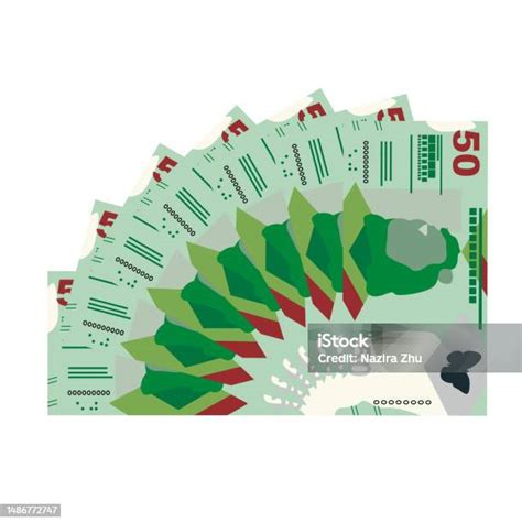 홍콩 달러 벡터 그림입니다 홍콩 마카오 화폐 세트 번들 지폐 지폐 50 Hkd 플랫 스타일 흰색 배경에 격리되어 있습니다 심플한