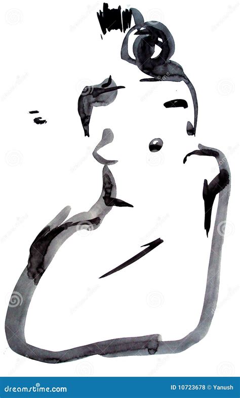 Naked Woman With Troubled Face Nude Body Silhouette Outline Shape