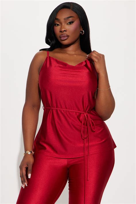 Emma Satin Pant Set Red Fashion Nova