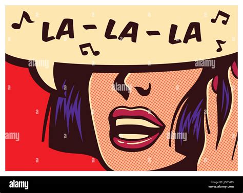 Pop Art Style Comic Book Panel With Woman Singing Carefree Naive