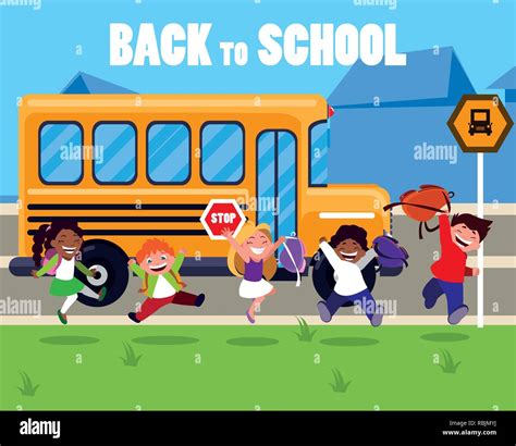 Cartoon School Bus Stop