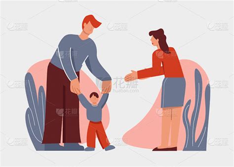 小的父母卡通儿子婴儿知识分离着色协助关爱步行