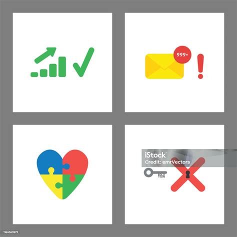 아이콘 개념 집합입니다 판매 차트 최대 스팸 이메일 심장 퍼즐 X 마크에 솔루션 키 개념에 대한 스톡 벡터 아트 및 기타 이미지 Istock