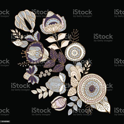 스톡 벡터 꽃과 잎 장식입니다 동양 또는 러시아 Patternnecklace 자 수 디자인 0명에 대한 스톡 벡터 아트 및 기타