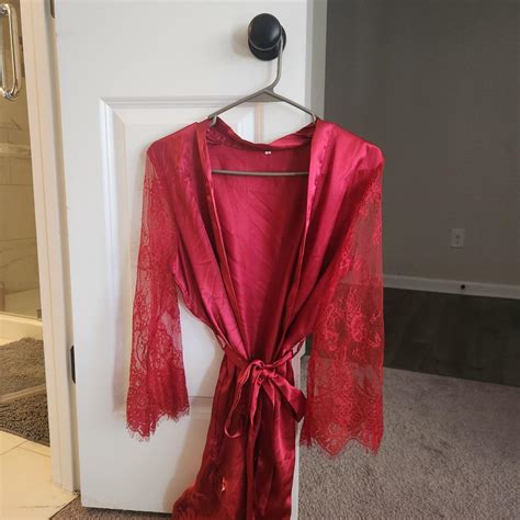 Red Lace Robe With Tie Glamour Depop