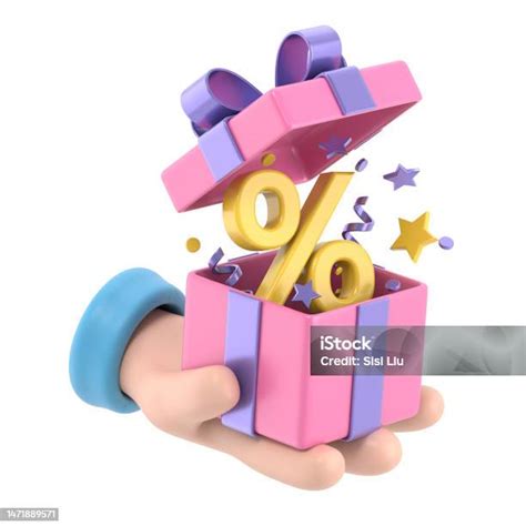 만화 제스처 아이콘 모형3d 아이콘 판매 개념 손에 선물을 엽니 다 소셜 미디어에 선물을 주는 현실적인 그림 흰색 배경에 3d 렌더링 입체 이미지에 대한 스톡 사진 및 기타
