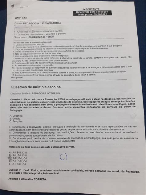 Provas De Pedagogia Com Gabarito Braincp