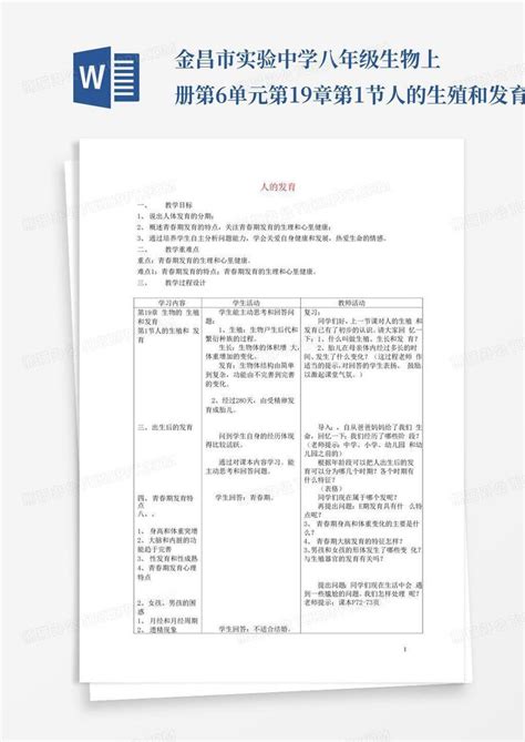 金昌市实验中学八年级生物上册第6单元第19章第1节人的生殖和发育第2课word模板下载编号qjnnaxpg熊猫办公