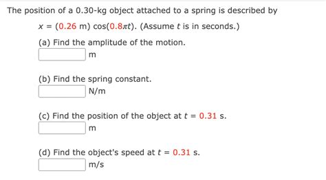 Solved E Position Of A 0 30−kg Object Attached To A Spring