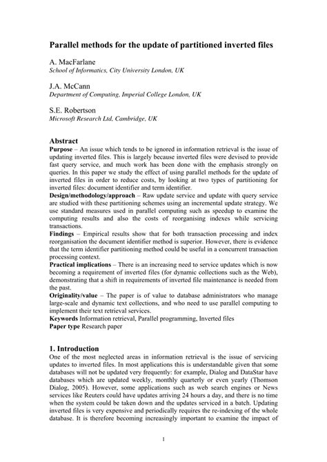 Pdf Parallel Methods For The Update Of Partitioned Inverted Files
