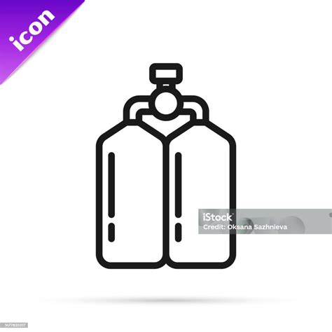 흰색 배경에 격리 된 검은 줄 아쿠아룽 아이콘 다이버를위한 산소 탱크 다이빙 장비 익스트림 스포츠 다이빙 수중 장비 벡터 강철에