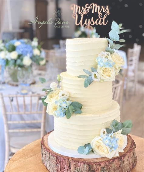 Wedding Cake With Blue Flowers Wedding Blog