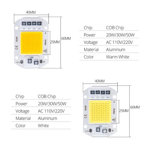 220v 20w 30w 50w Cob Led Chip Diode Matrix Led Lam Vicedeal