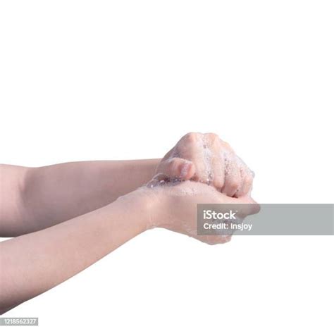 흰색 배경에 고립 된 손을 씻는다 액체 비누를 사용 하 여 손을 씻는 아시아 젊은 여자 전염병 코로나 바이러스를 보호 하는 개념