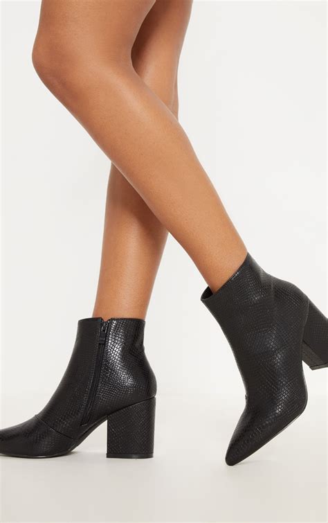 Black Low Block Heel Point Ankle Boot Shoes Prettylittlething