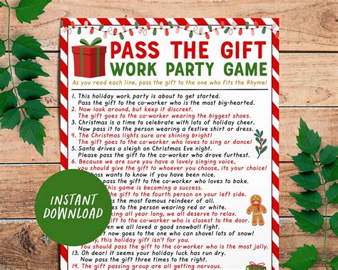 Pass The T Work Party Game Printable Christmas Holiday Pass The Pr
