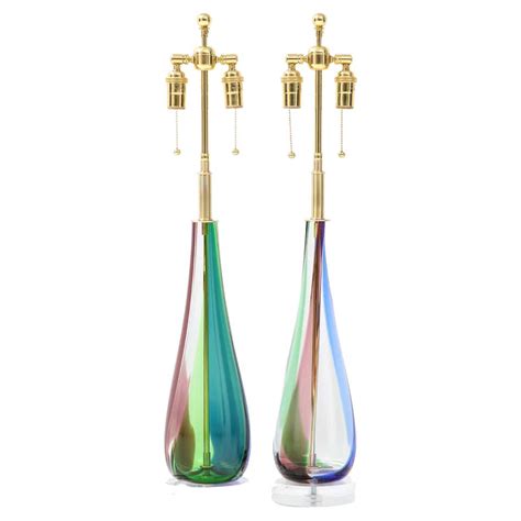 Pair Of Murano Swirl Glass Lamps At 1stdibs