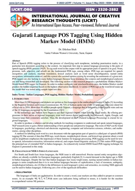 Gujarati Language POS Tagging Using Hidden Markov Model HMM Dikshan